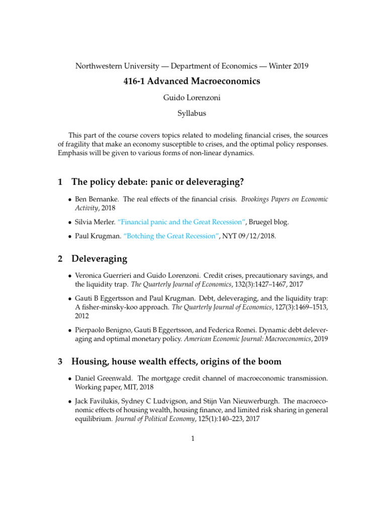 Advanced Macroeconomics Syllabus 2019 | PDF | Macroeconomics ...