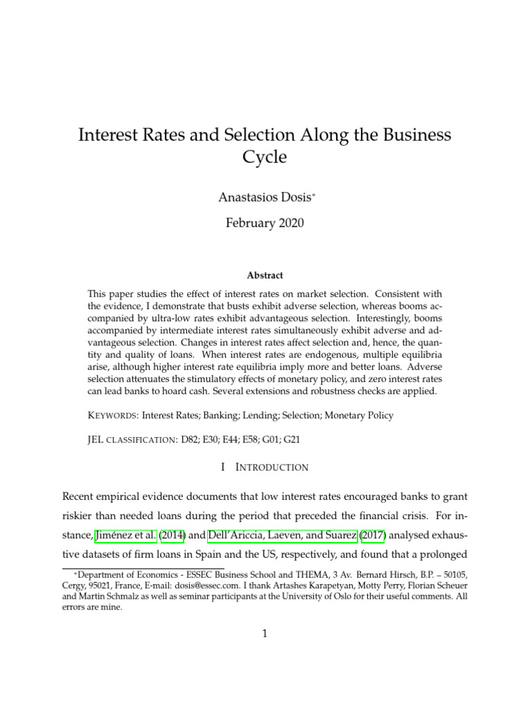 Interest Rates and Market Selection Dynamics | PDF | Interest ...