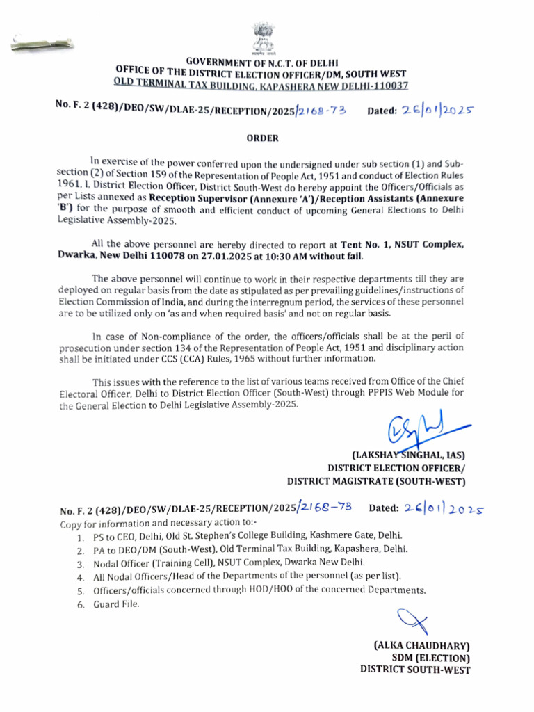 Appointment of Election Personnel 2025 | PDF