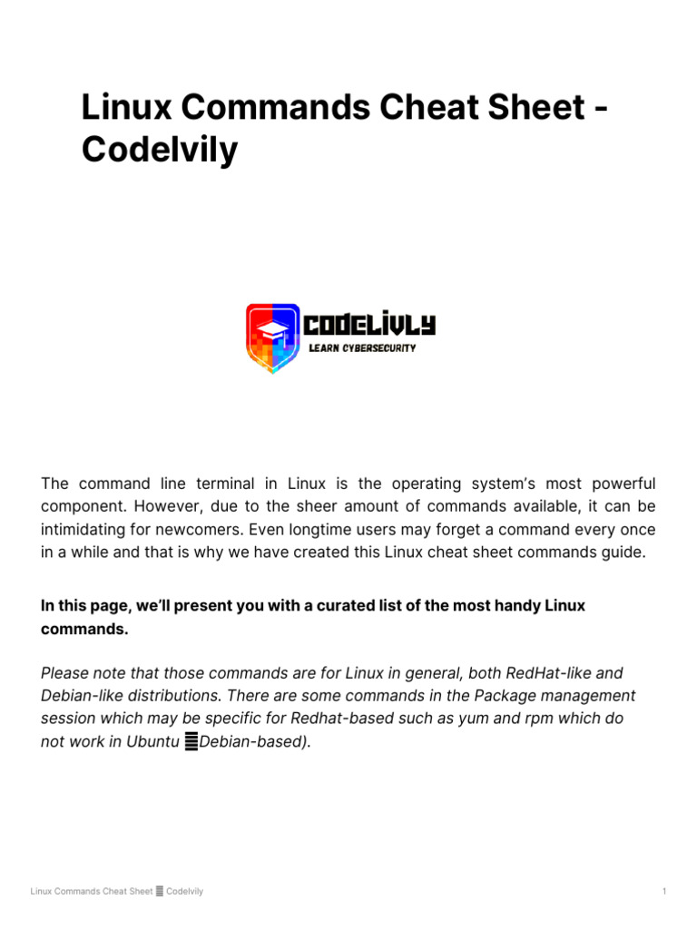 Linux Commands Cheat Sheet Codelvily Pdf Filename Computer File