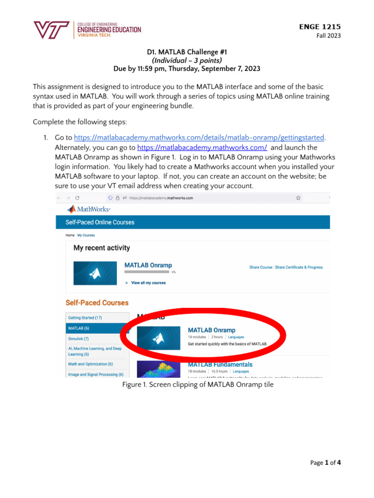 D1 MATLABChallenge1 F23 | PDF | Matlab | System Software