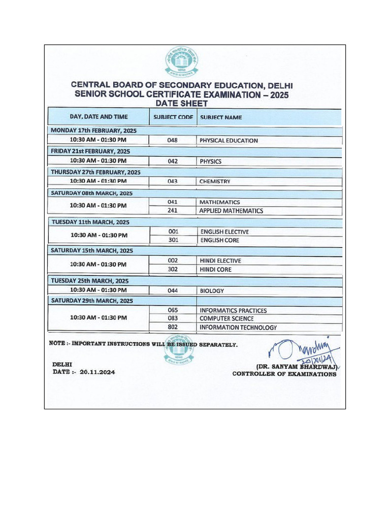 DateSheet CBSE 2024 | PDF