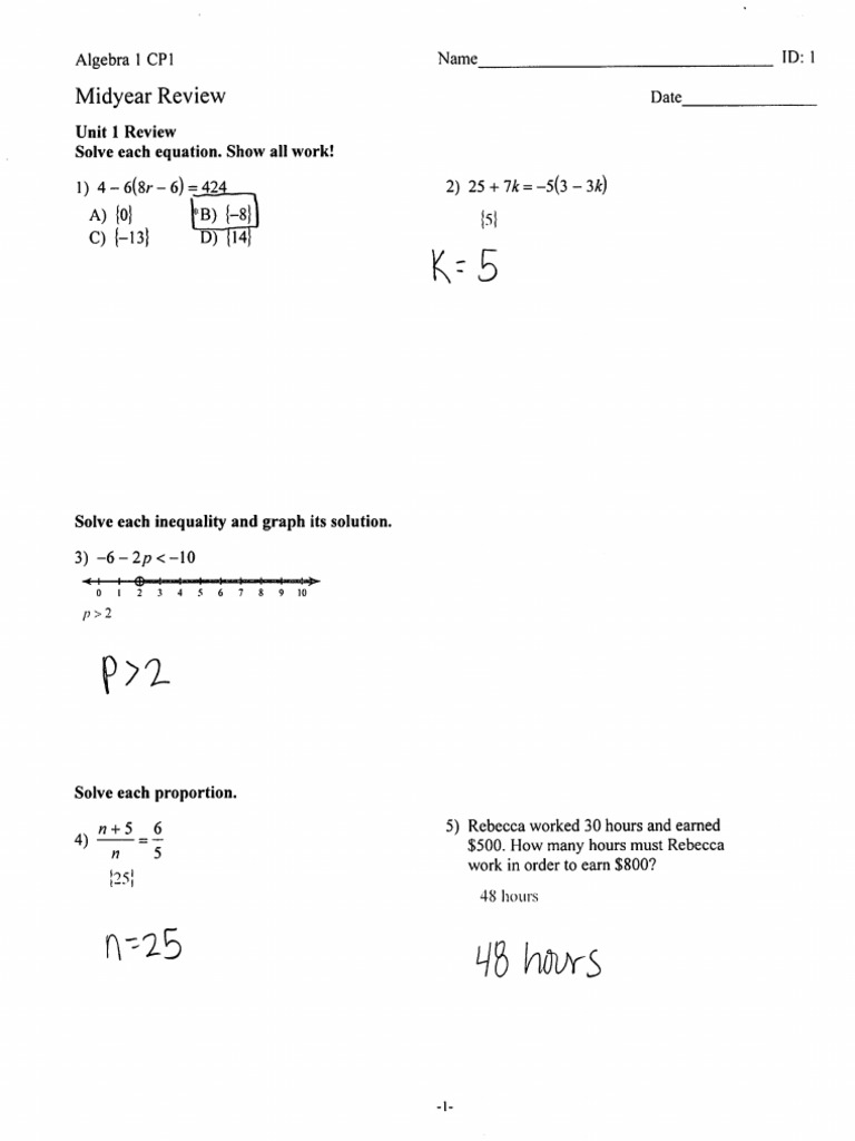 CP1 Midyear Review Answers | PDF