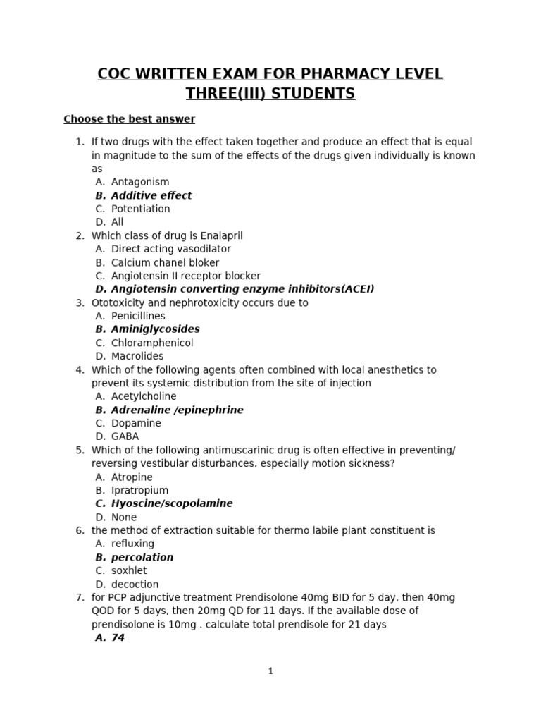 Pharmacy Level 3 COC Exam Questions | PDF | Medical Prescription ...