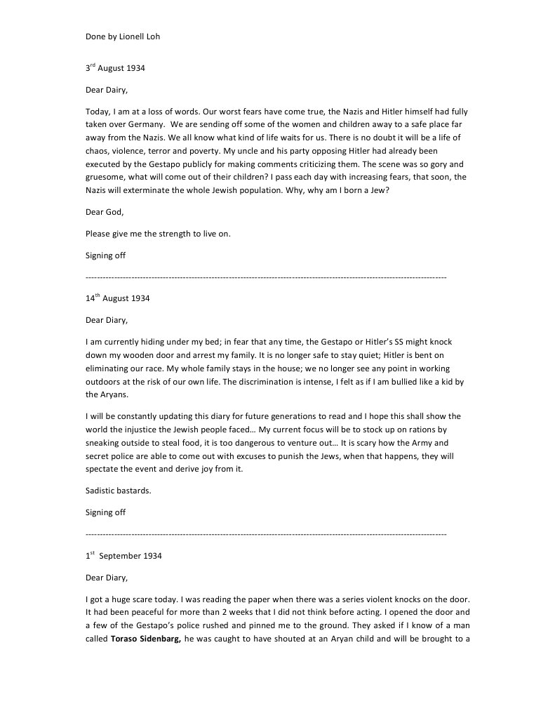 Diary Entry - Life of A Jewish | PDF | Gestapo | Nazi Germany