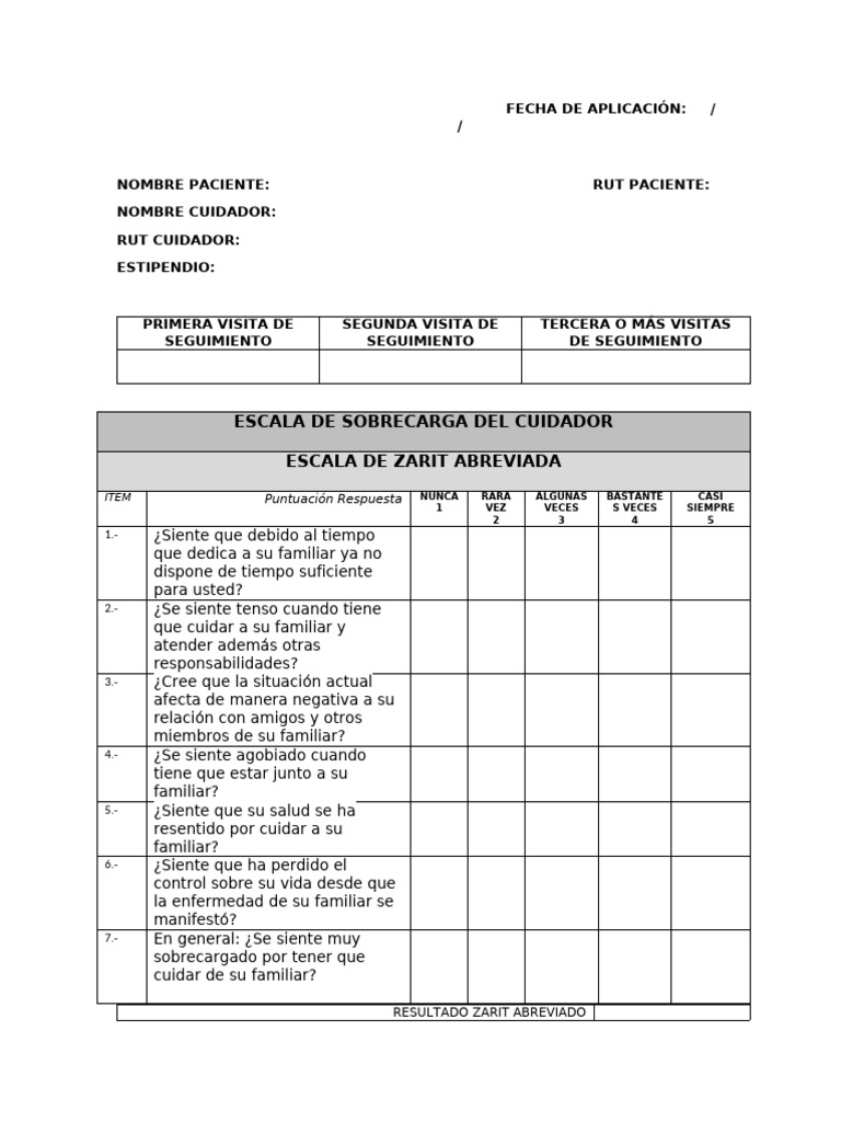 Escala de Zarit Abreviada Formato Fce | PDF