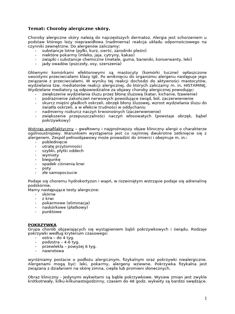Choroby alergiczne skóry. | PDF