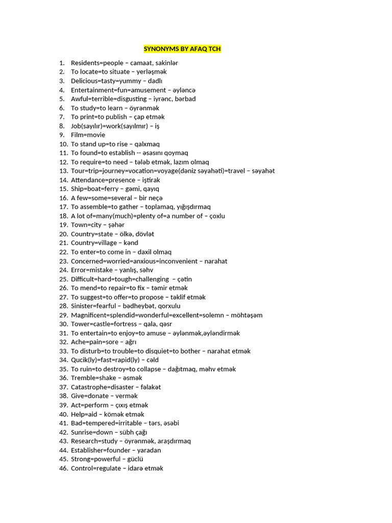 Synonyms by Afaq TCH | PDF