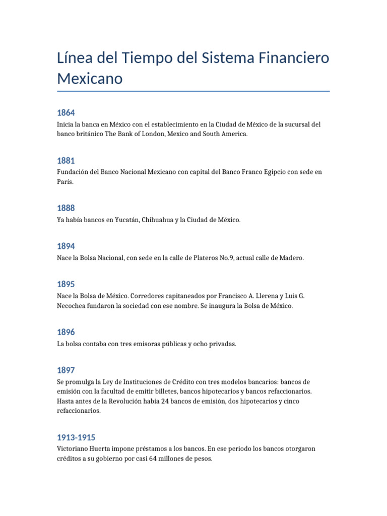Linea Del Tiempo Sistema Financiero Mexicano | PDF | México | Bancos