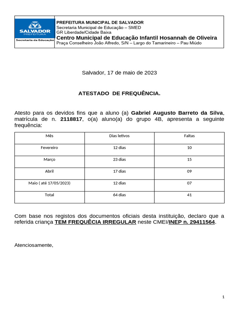Atestado de Frequência Escolar | PDF