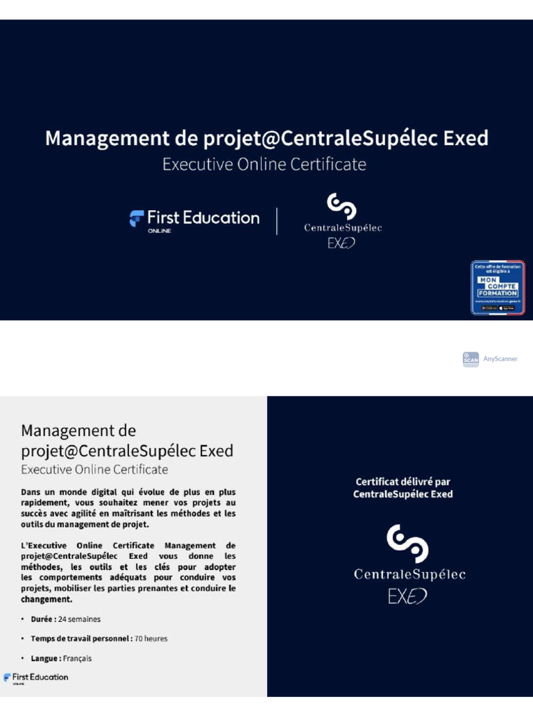 Management de Projet CentraleSupelec Exed | PDF