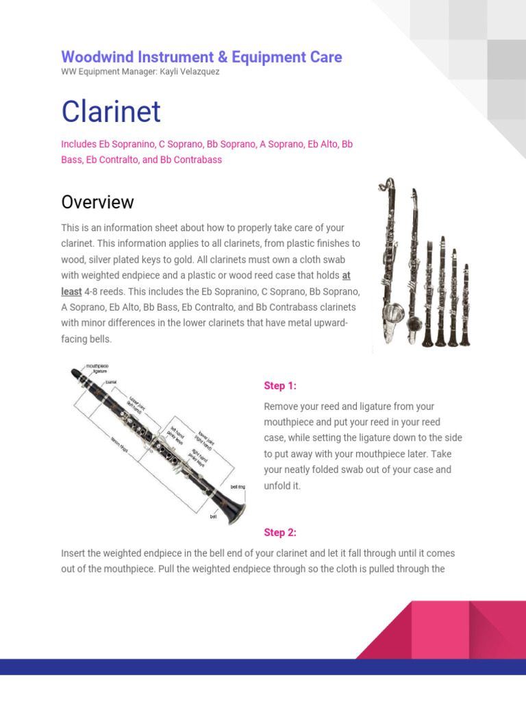 Clarinet Equipment Sheet | PDF | Clarinet | Elementary Organology