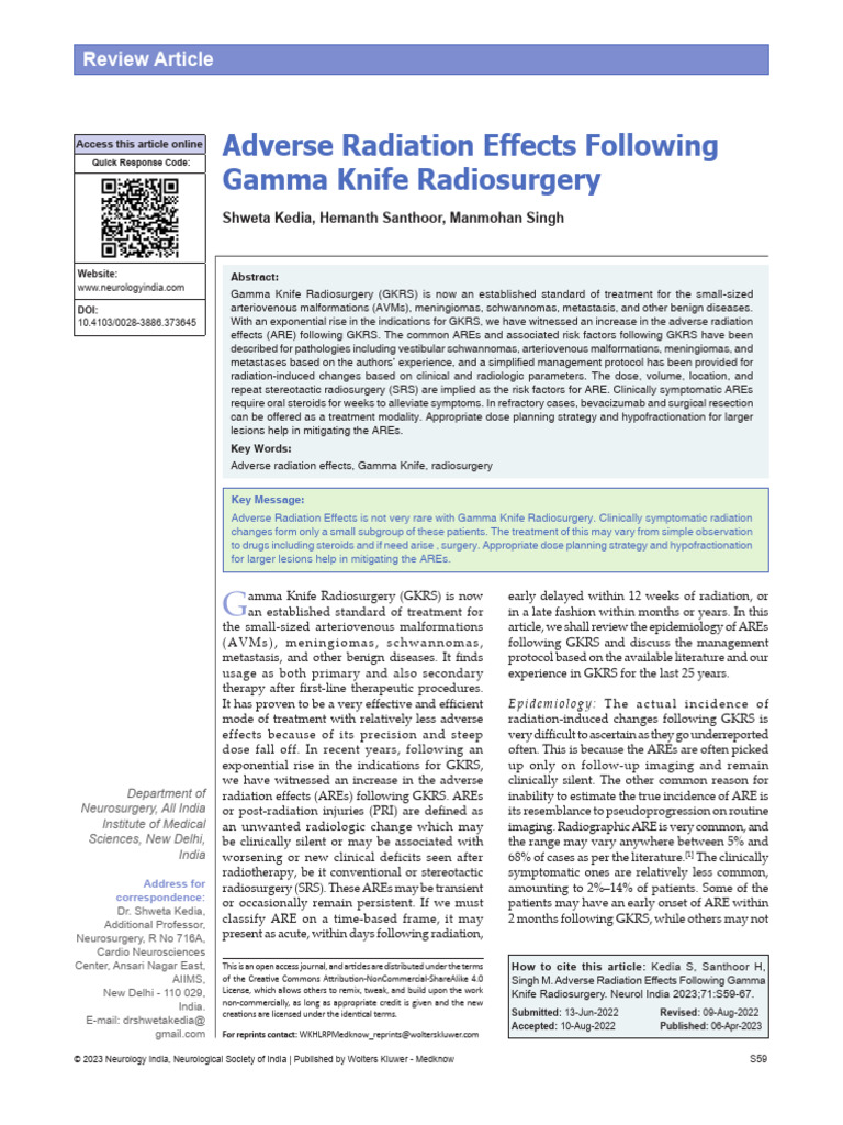 Adverse Radiation Effects Following Gamma Knife.10 | PDF | Radiation ...
