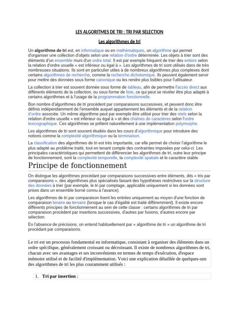 Tri par sélection en algorithmique | PDF | Algorithmes et structures de ...