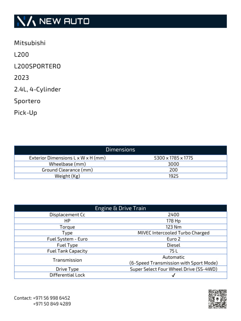 2023 Mitsubishi L200 Sportero Specs | PDF | Anti Lock Braking System ...