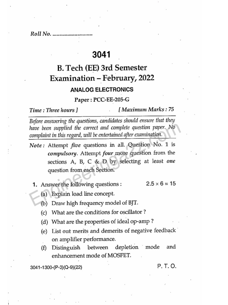 WB.tech Electrical Engineering 3rd Semester 2022 Papers (1) | PDF
