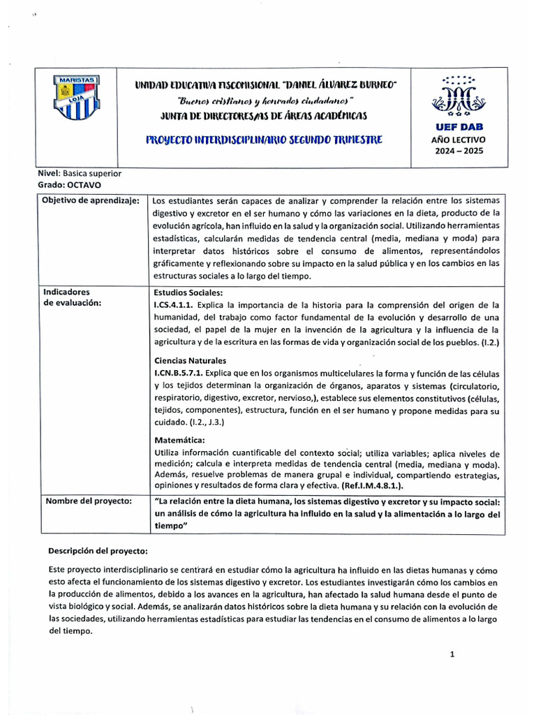 Proyecto Interdisciplinario Octavo | PDF