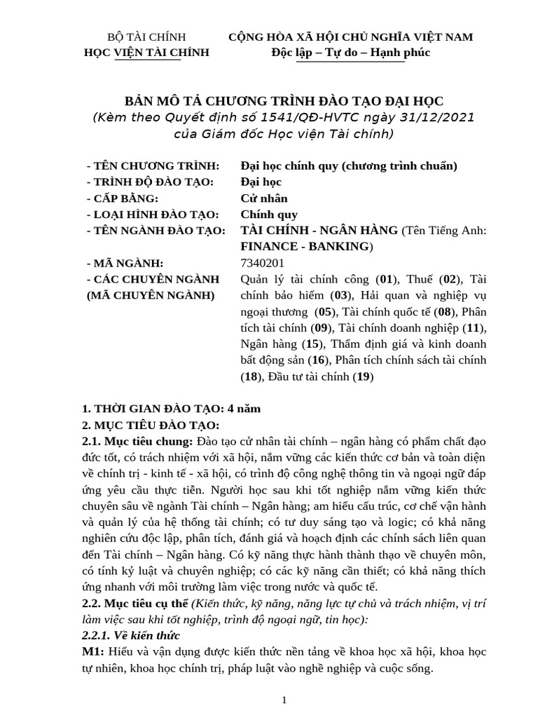 1. MO TA CTDT TC - NH. 2021 | PDF