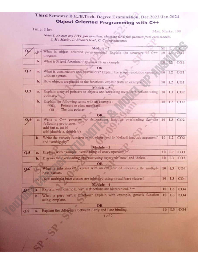 BCS306B OOPS WITH C++ DEC-JAN 2024 EXAM (2022 SCHEME) | PDF