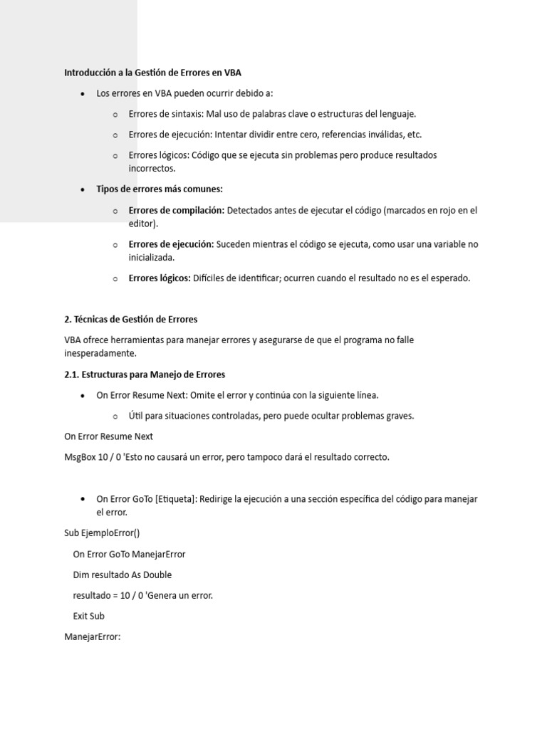 Introducción A La Gestión de Errores en VBA | PDF | Error de ...