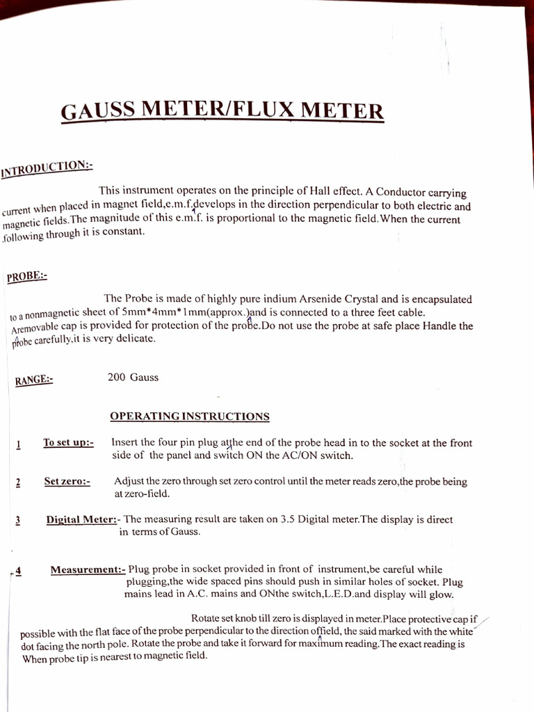 Gauss Meter Operating Instructions | PDF