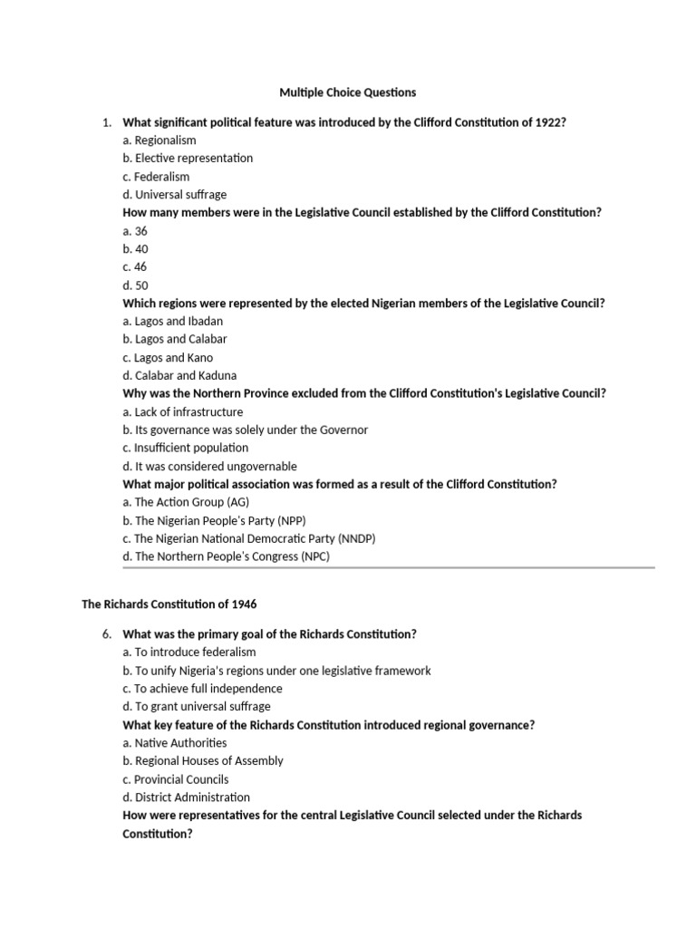 Multiple Choice Question 2 | PDF | Federation | Constitution