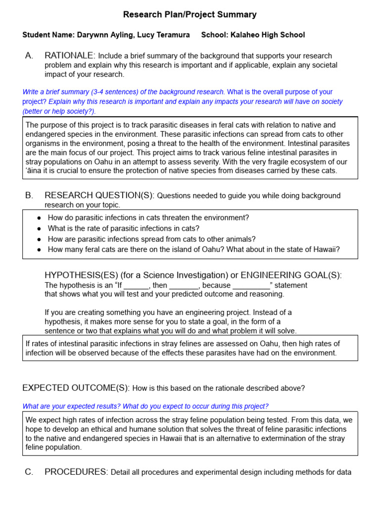 ~Darwynn and Lucy's Research Plan_Project Summary Template Science Fair ...