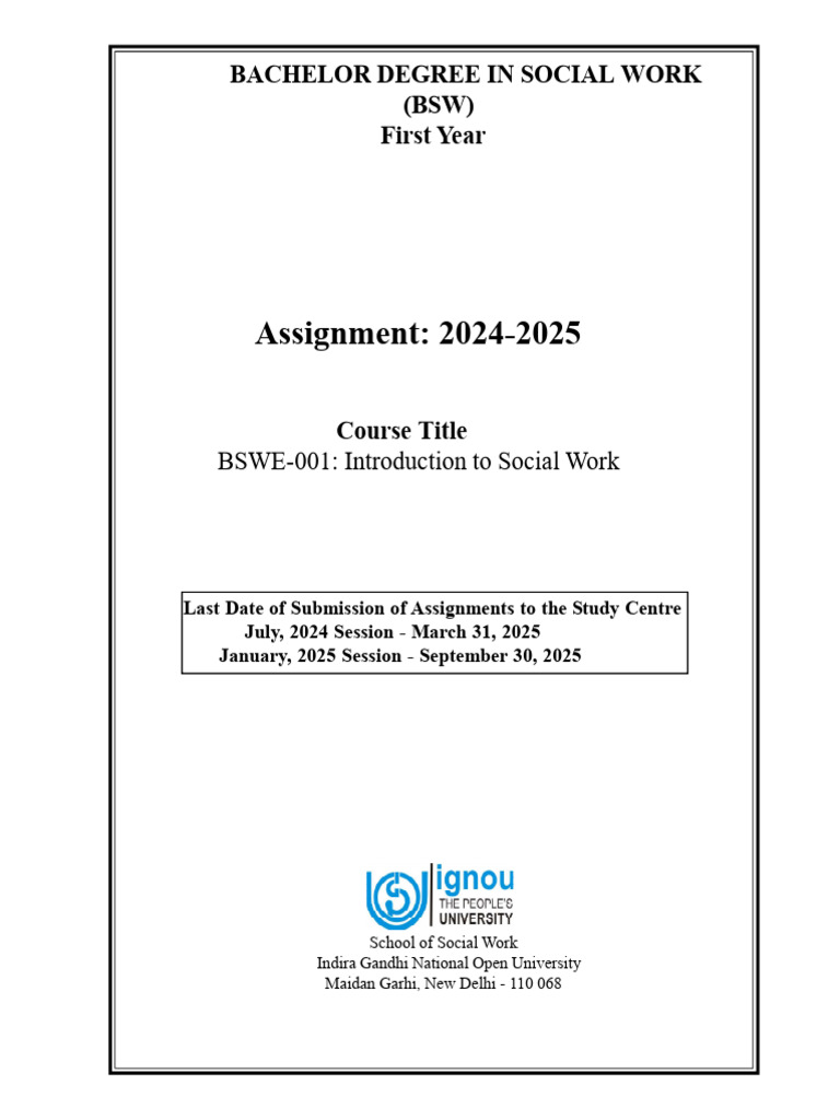 BSW Ist Year 2024 (English) | PDF