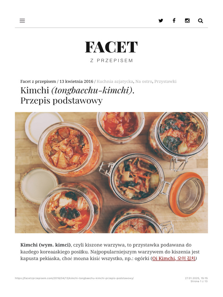 Kimchi (Tongbaechu-Kimchi) - Przepis Podstawowy - Facet | PDF