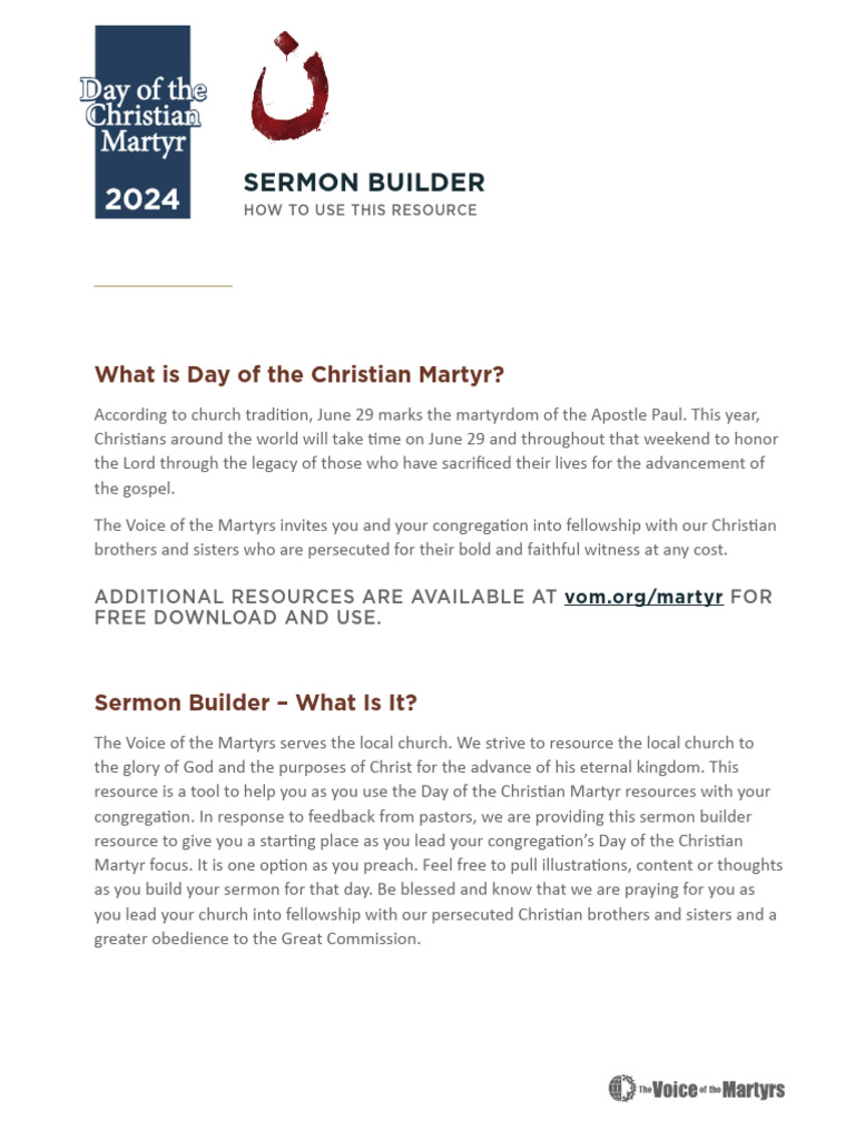 Day of the Christian Martyr Sermon Guide | PDF | Jesus | Paul The Apostle