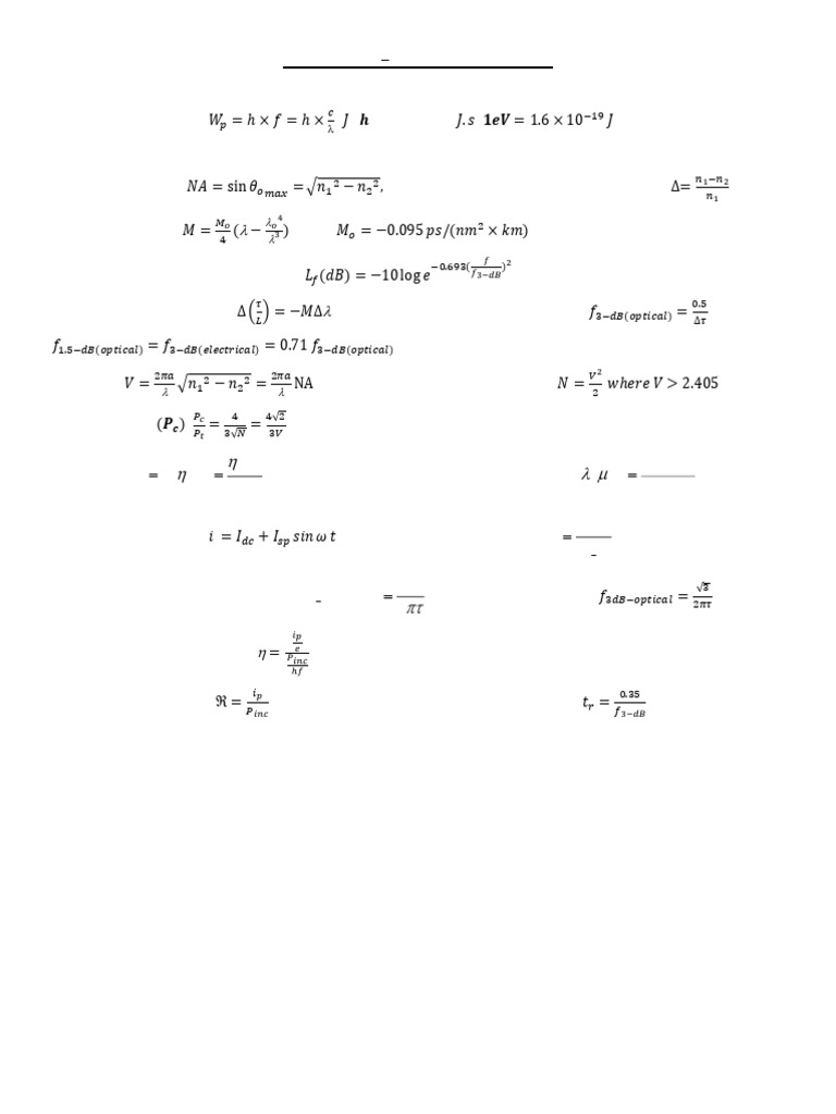 Optical Formula Sheet Pdf Dispersion Optics Optics