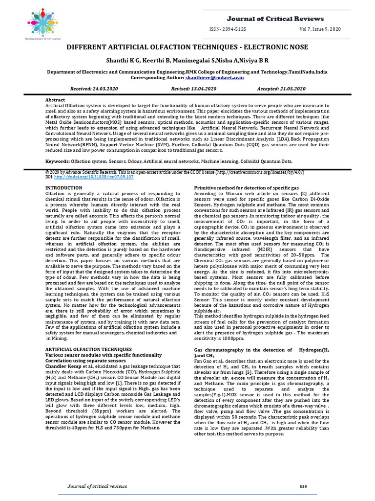 Artificial Olfaction Techniques | PDF | Odor | Sensor