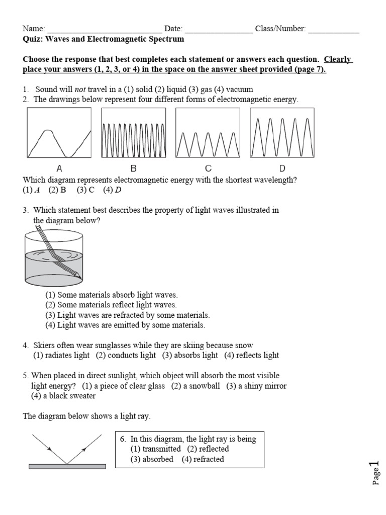 8th Take Home Quiz On Waves and Electromagnetic Spectrum | PDF | Light ...