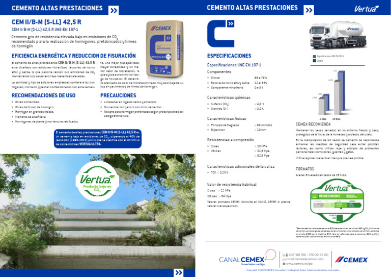 Cemex CEM II-B-M (S-LL) 42,5 R Altas-Prestaciones | PDF | Hormigón | Cemento