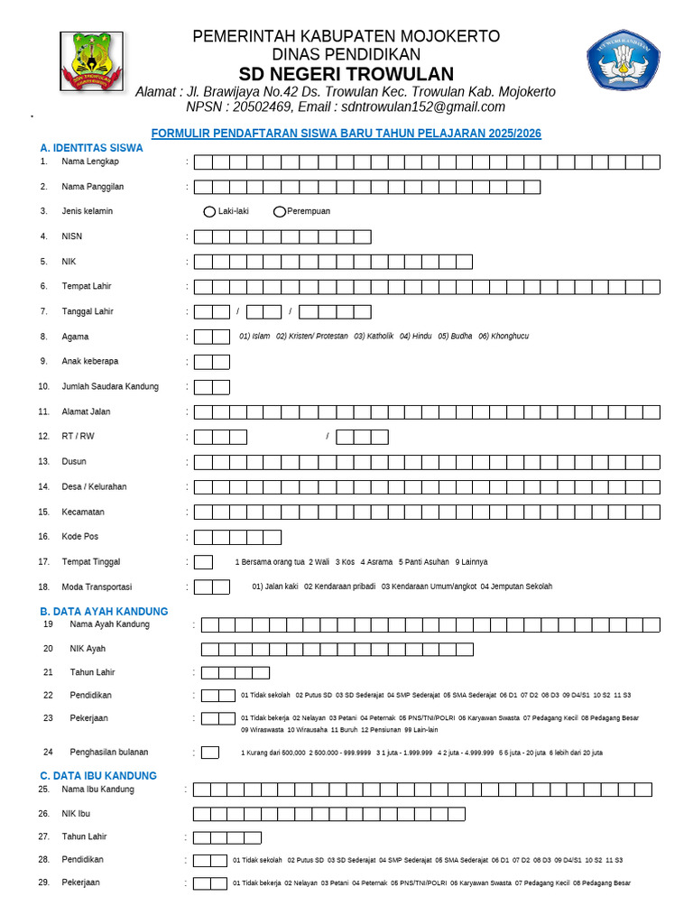 Formulir PPDB SD 2025 | PDF