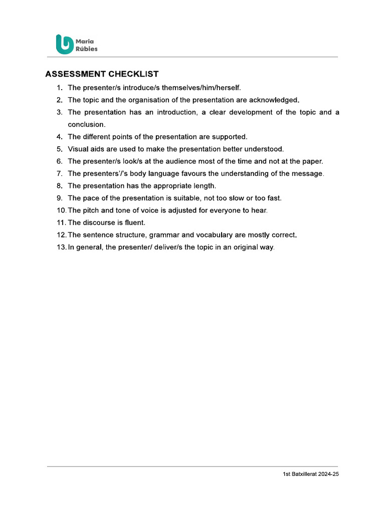 2nd TERM ORAL PRESENTATION CHECKLIST | PDF
