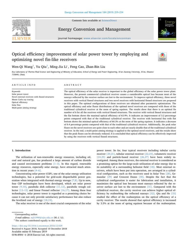 Energy Conversion and Management: Wen-Qi Wang, Yu Qiu, Ming-Jia Li ...