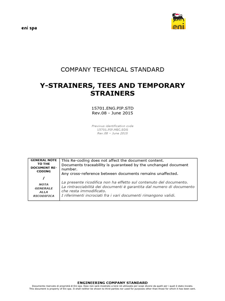 Eni-Y-Strainers, Tees and Temporary | PDF