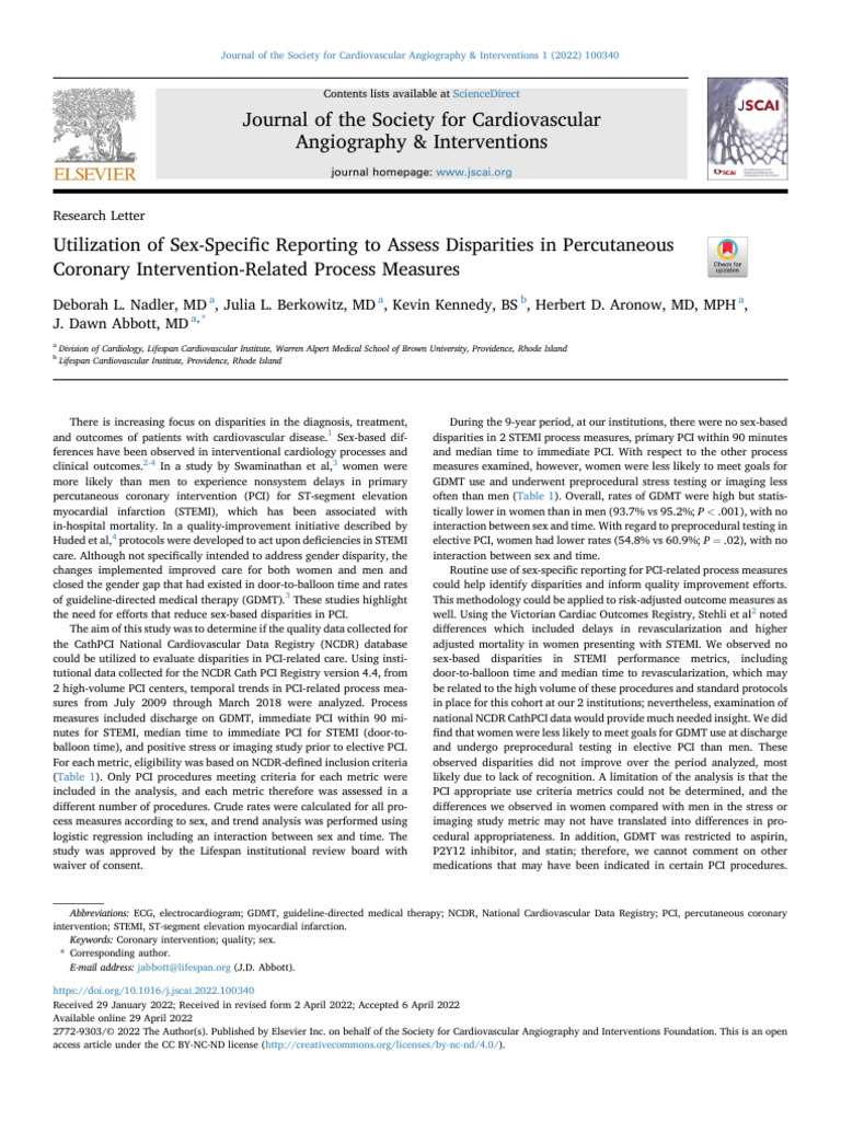 Utilization Of Sex Specific Reporting To Assess Di Pdf Myocardial Infarction Cardiology