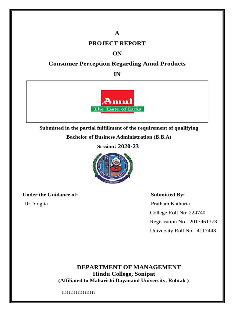 Amul project report | PDF | Sampling (Statistics) | Questionnaire