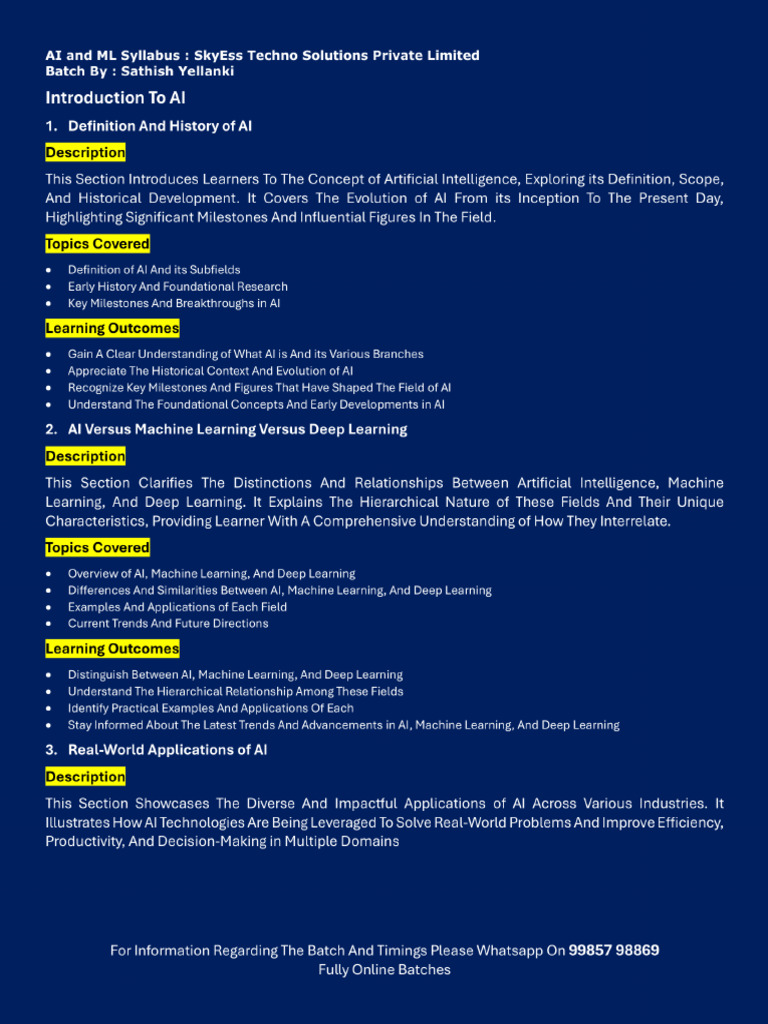 SkyEss AI ML Syllabus | PDF