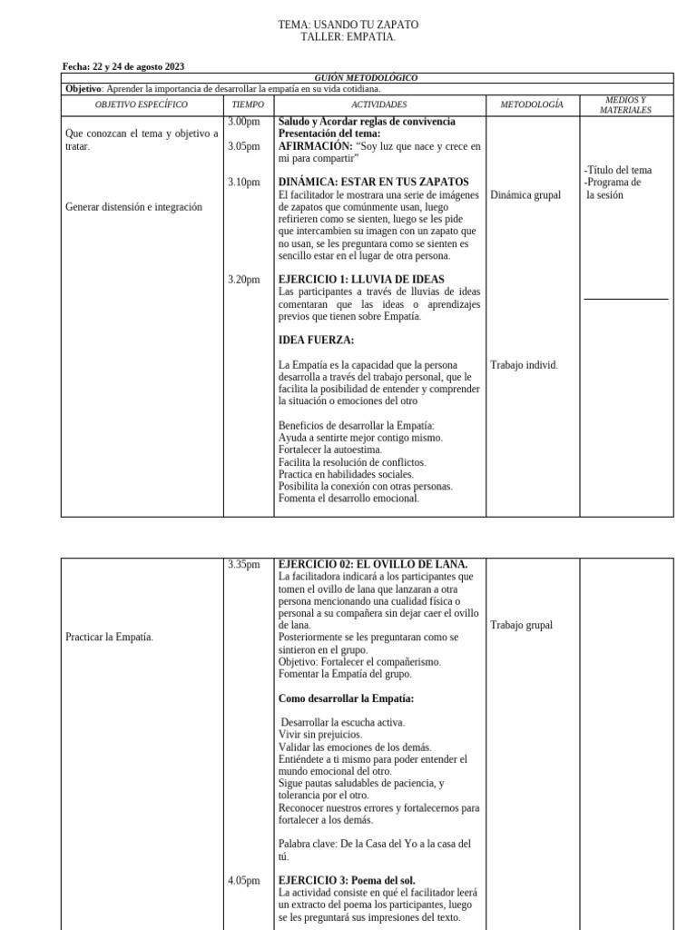 Taller De Empatía Practica Y Beneficios Pdf Empatía Las Emociones