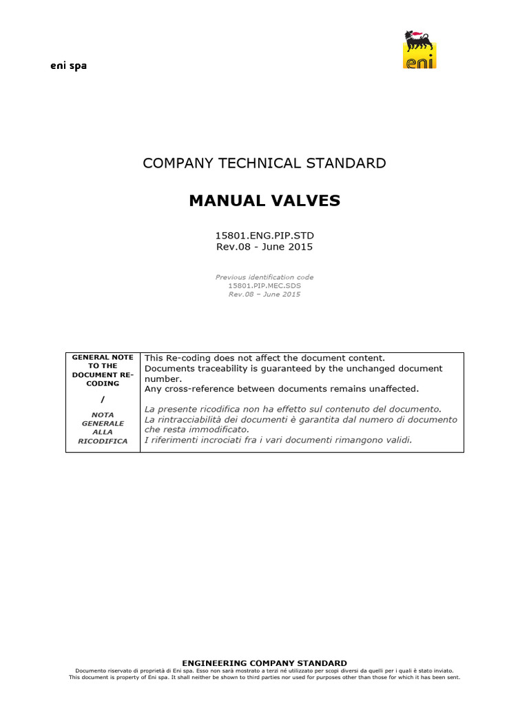 Eni Manual Valves | PDF | Pipe (Fluid Conveyance) | Valve