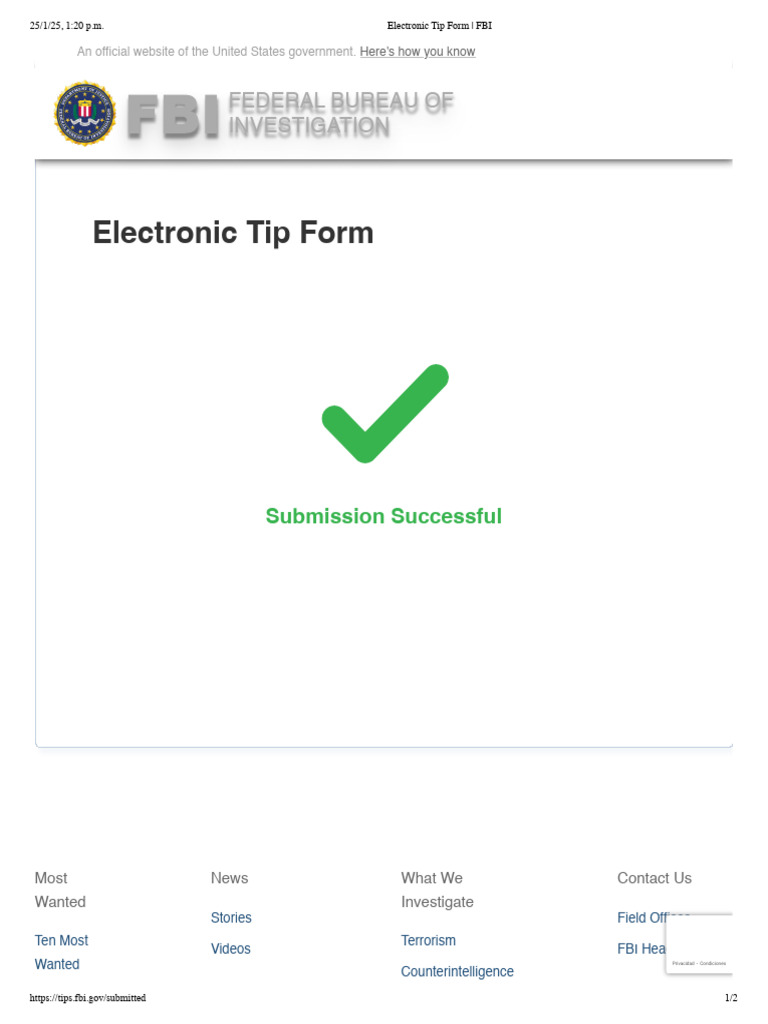 Victorelectronic Tip Form - FBI | PDF | American Government | Federal ...