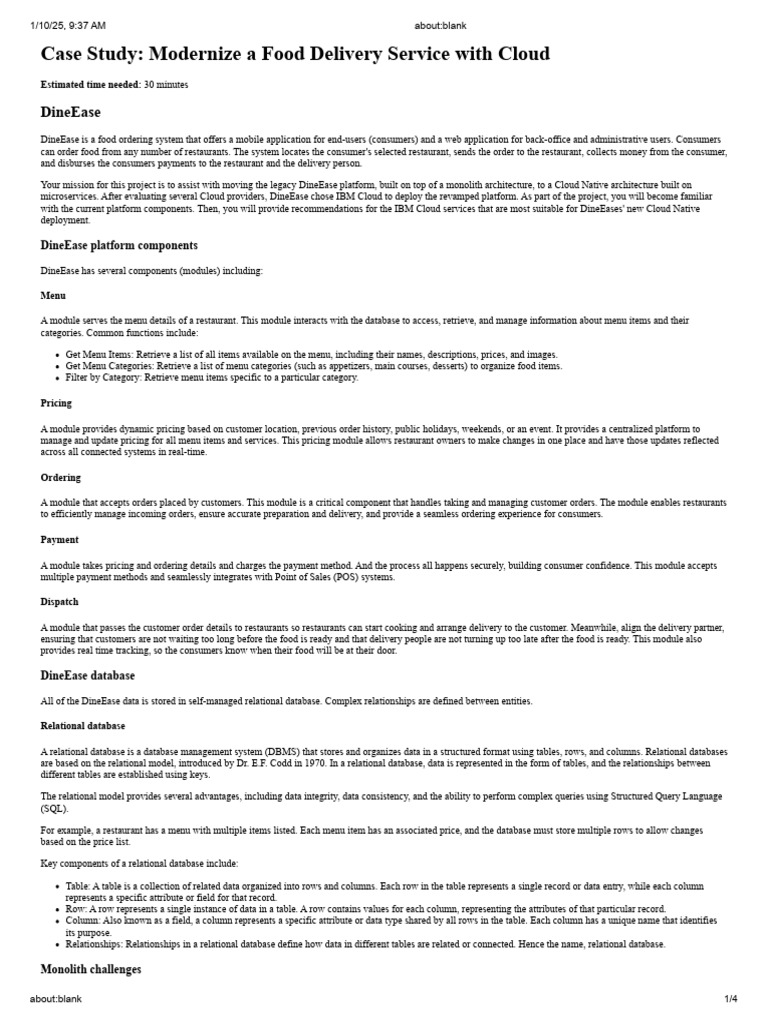 Case Study Modernize A Food Delivery Service With Cloud | PDF ...