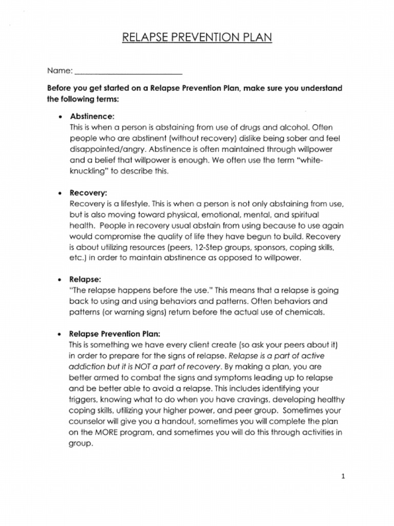 Relapse Prevention Plan | PDF
