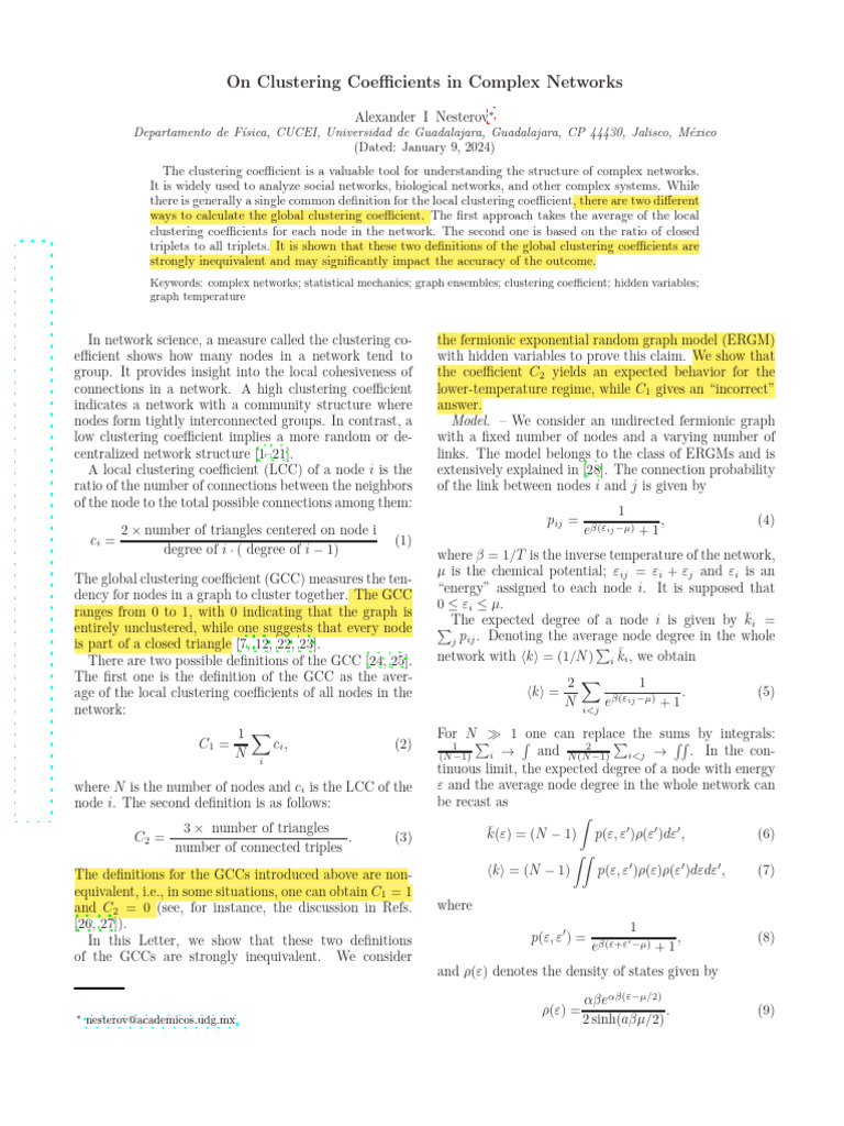 On Clustering Coefficients in Complex Networks | PDF | Mathematical Relations | Networks
