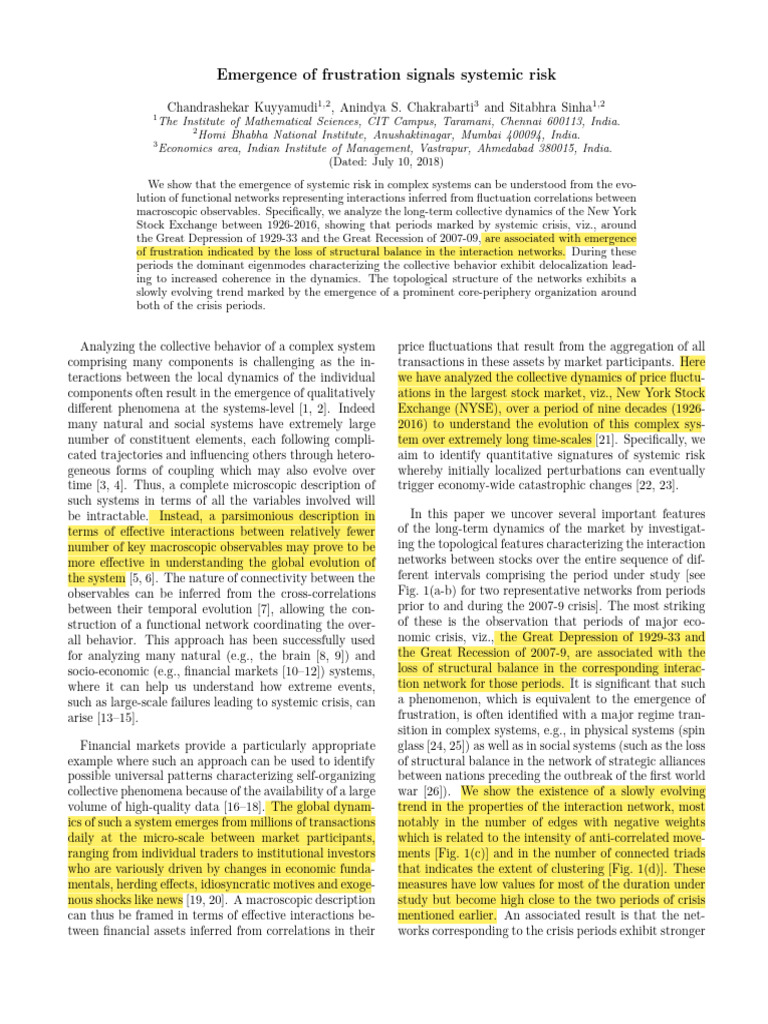Emergence of Frustration Signals Systemic Risk | PDF | Eigenvalues And ...