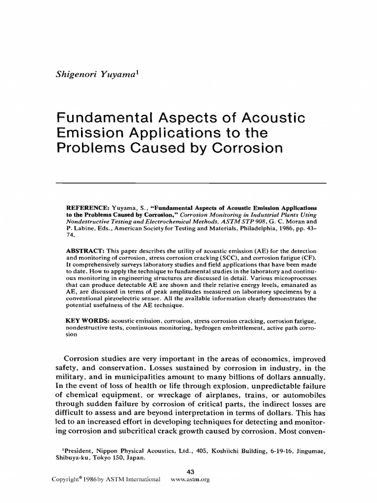 Fundamental Aspects of Acoustic Emission Applications To The Problems Caused by Corrosion | PDF ...