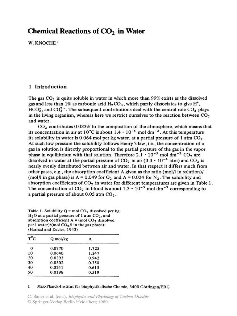 CO2 Reactions and Solubility in Water | PDF | Carbon Dioxide | Solubility